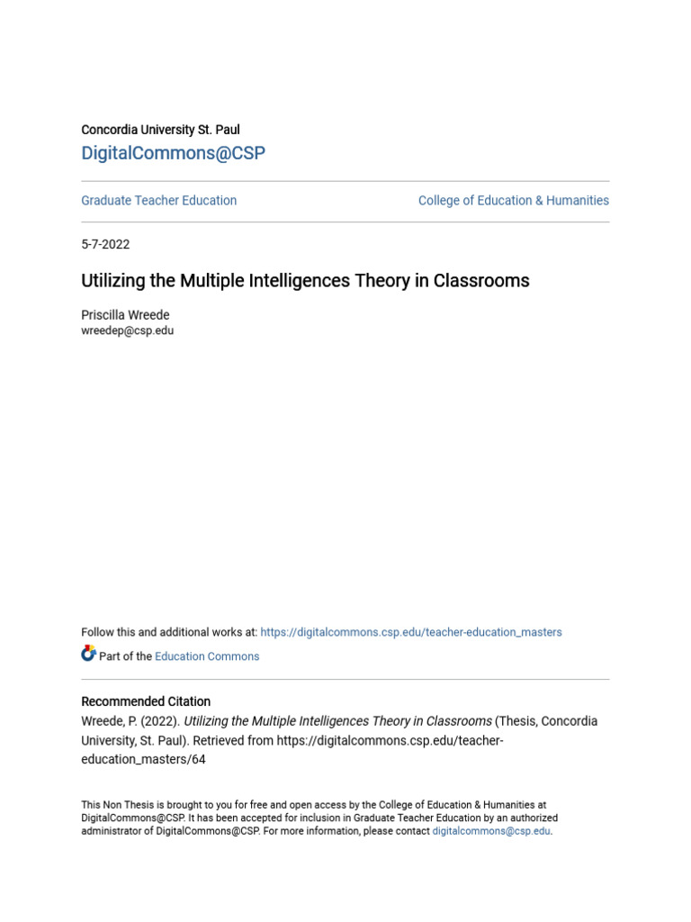 Utilizing The Multiple Intelligences Theory in Classrooms | PDF | Differentiated Instruction ...