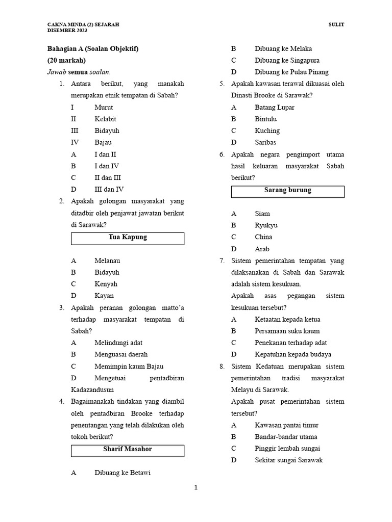 Soalan Cakna Minda 2 | PDF