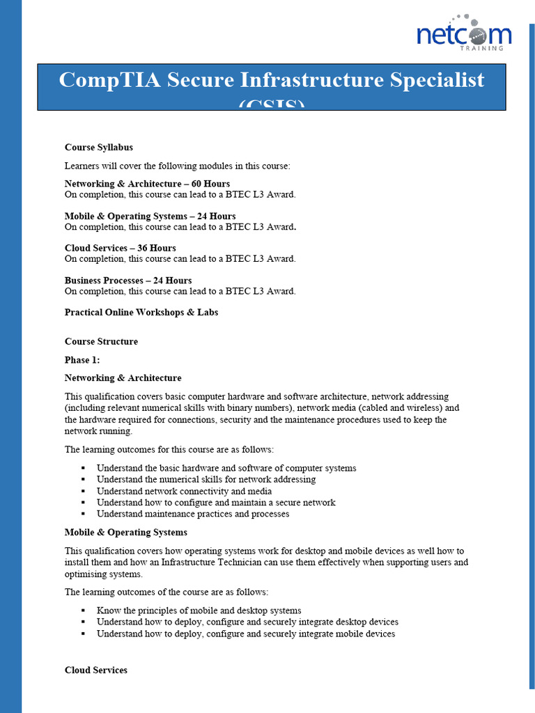 CompTIA Secure Infrastructure Specialist Course Overview (1) (1) 19 | PDF | Cloud Computing ...