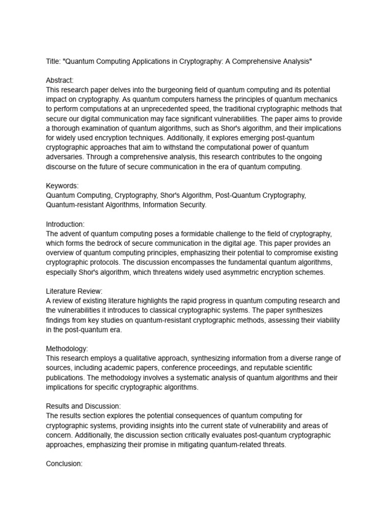 Quantum Computing Applications in Cryptography: A Comprehensive Analysis | PDF | Cryptography ...