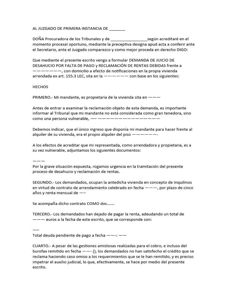 Modelo Desahucio | PDF | Desalojo | Demanda judicial
