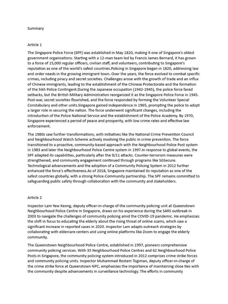 Summary | PDF | Police | Singapore