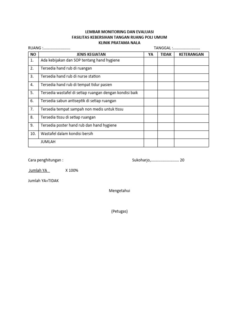 LEMBAR MONITORING DAN EVALUASI PPI Klinik Nala | PDF