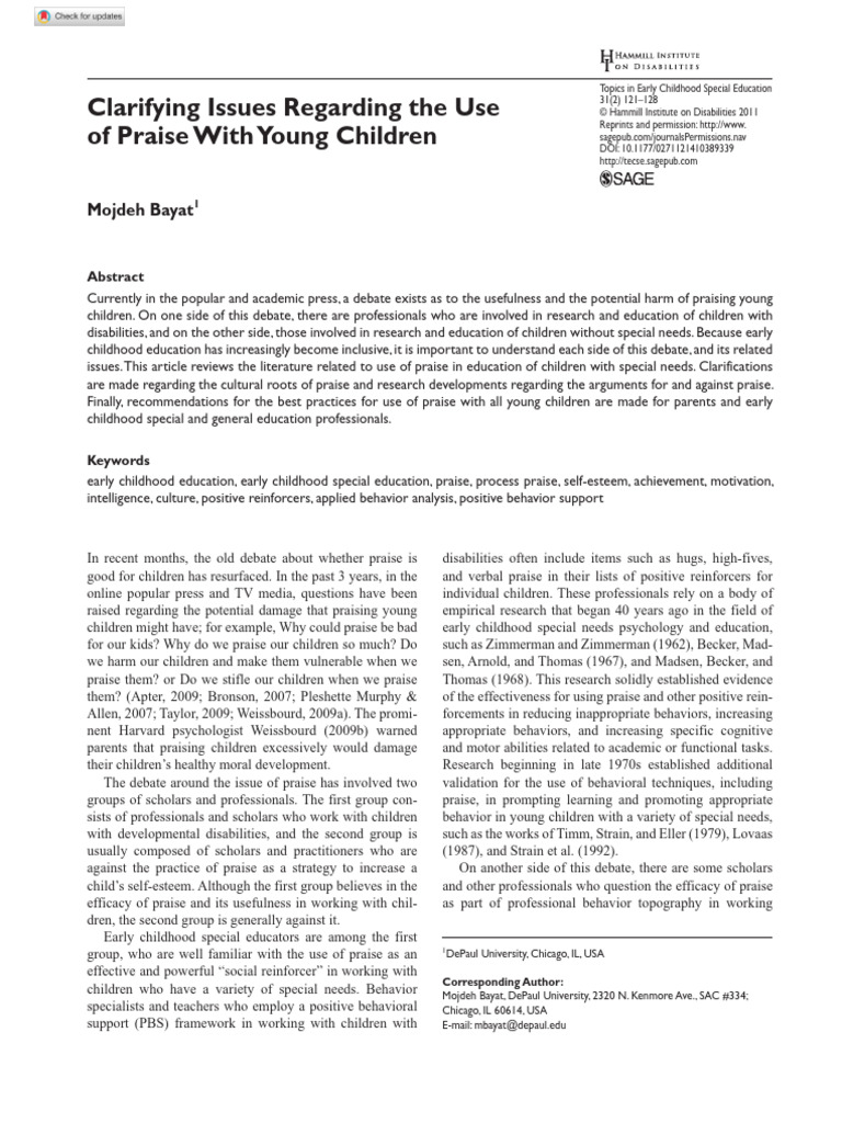 Bayat 2010 Clarifying Issues Regarding The Use of Praise With Young ...