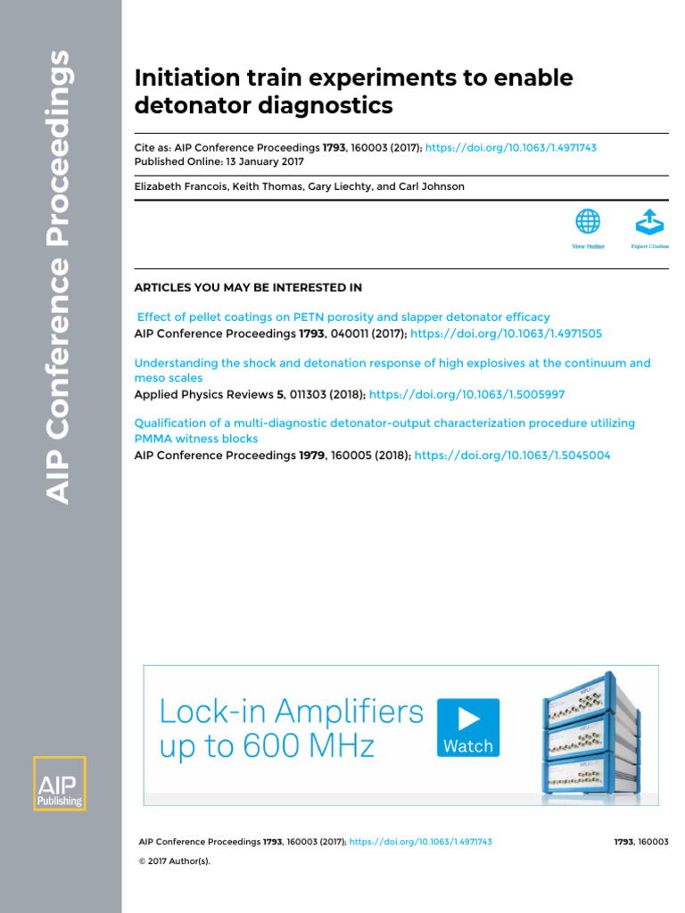 Initiation Train Experiments To Enable Detonator Diagnostics | PDF | Physical Sciences ...