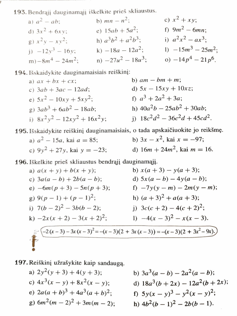 8 Kl. Bendras Dauginamasis. 193 - 199 Pratimai. 2 | PDF