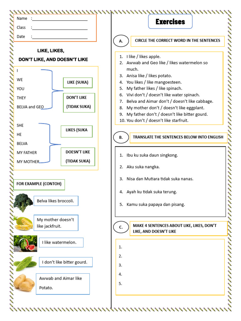 LIKE, Likes, Don't Like, Doesn't Like | PDF