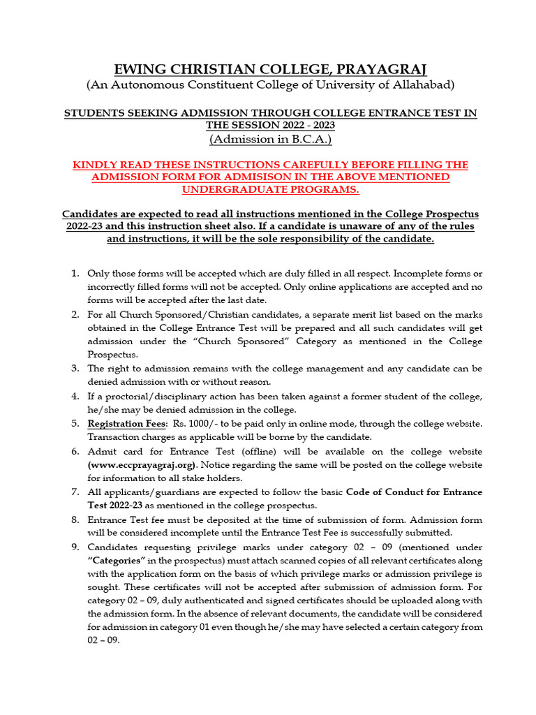 BCA Admission Through College ET | PDF | College