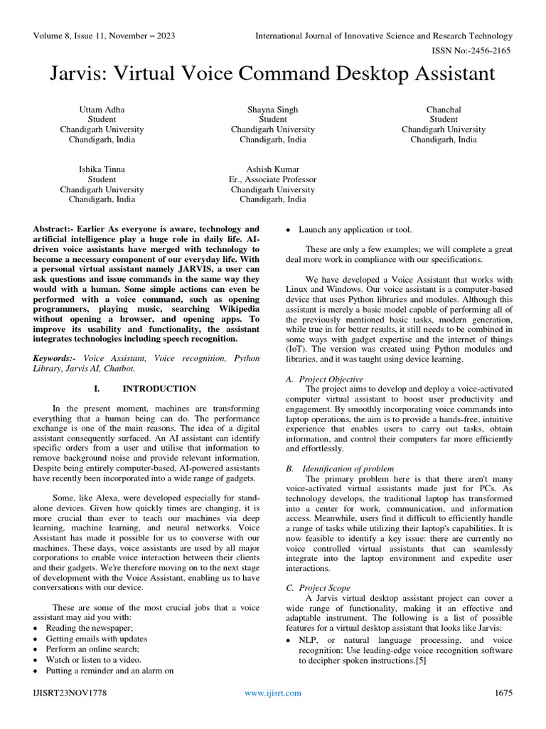 Jarvis: Virtual Voice Command Desktop Assistant | PDF | Speech ...