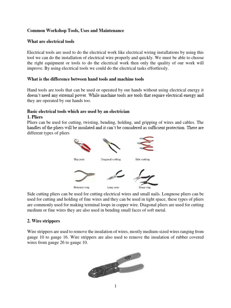 Common Workshop Tools Pdf Electrical Resistance And Conductance