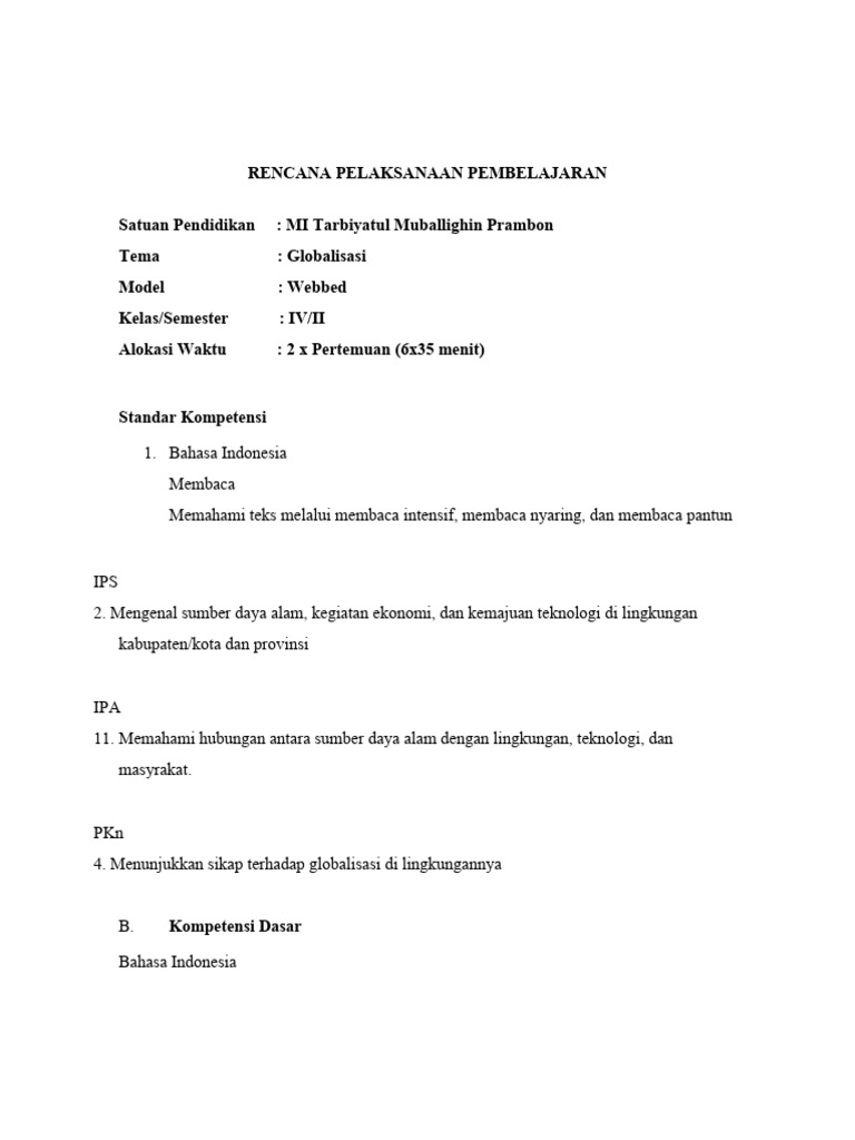RPP Model Webbed Kelas 4 | PDF