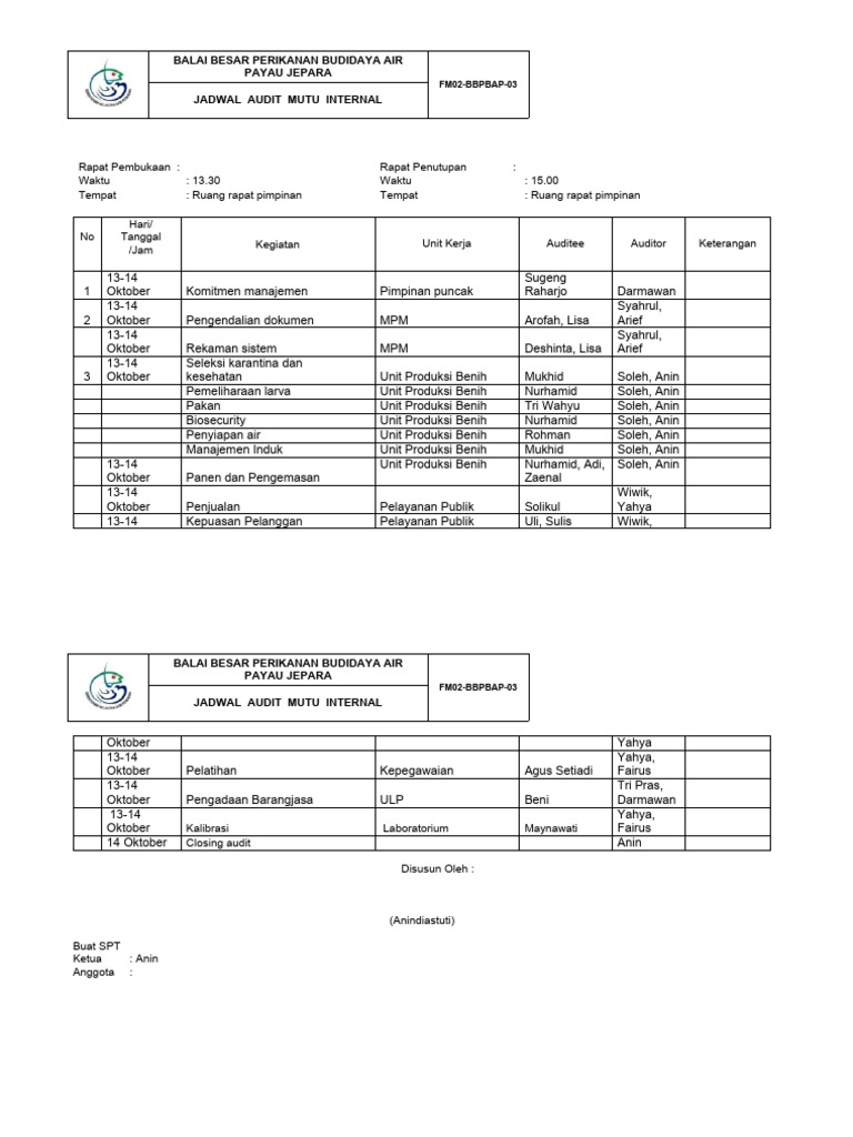 FM02 - Jadwal Audit (Simulasi) | PDF