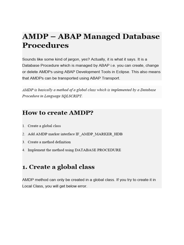 ABAP Managed Database Procedure | PDF | Class (Computer Programming) | Method (Computer Programming)