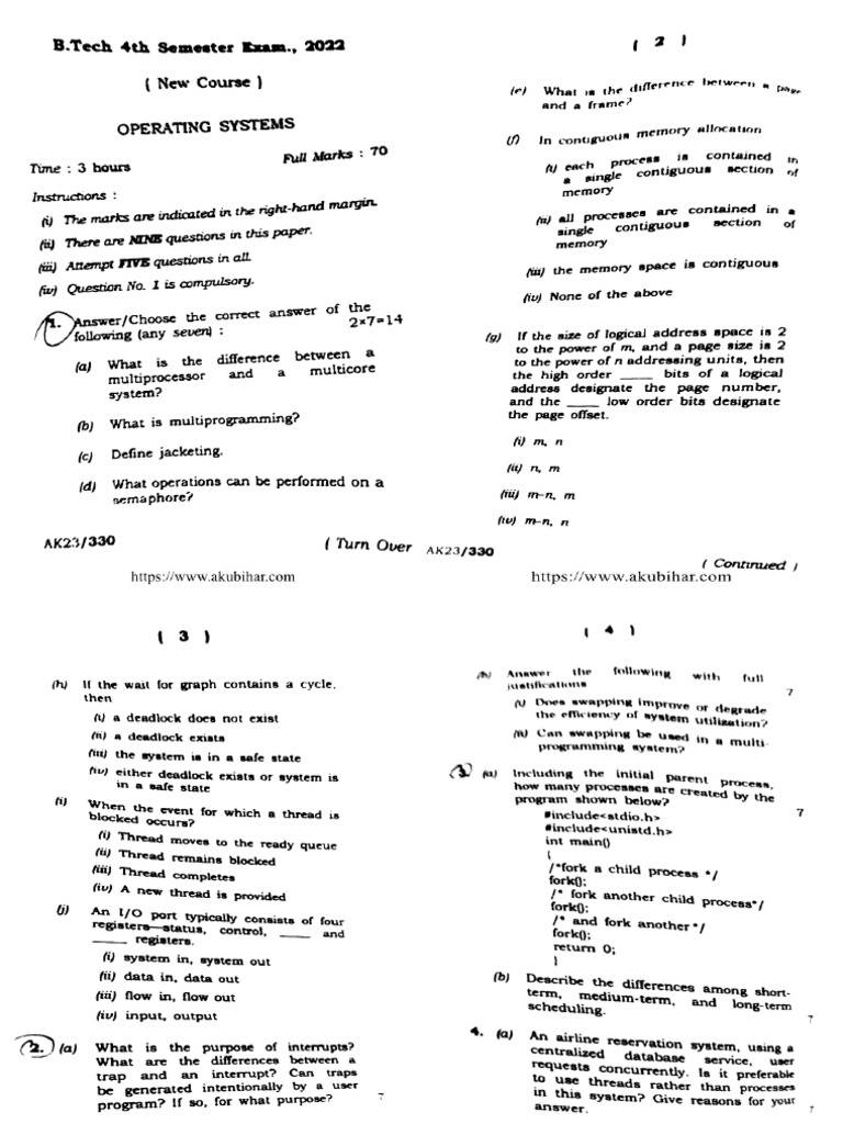 Btech Cse 4 Sem Operating Systems 105403 2022 | PDF