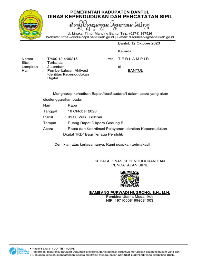 Surat Pengantar Ikd Dikpora | PDF