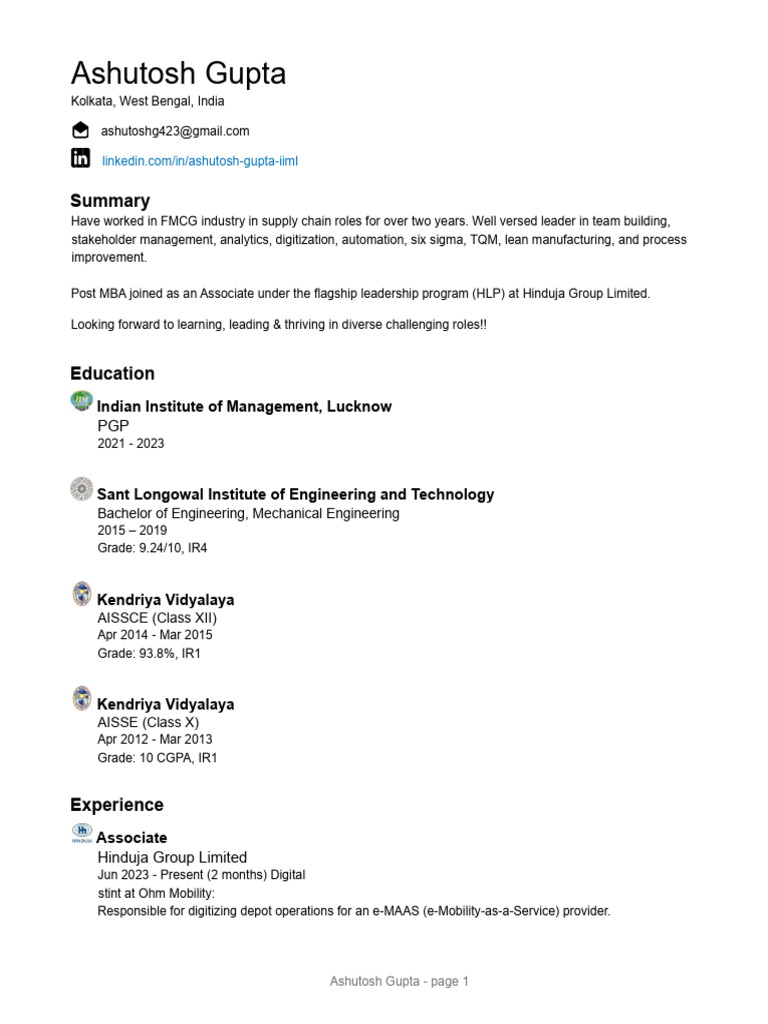 Resume - Ashutosh Gupta | PDF | Business | Economies