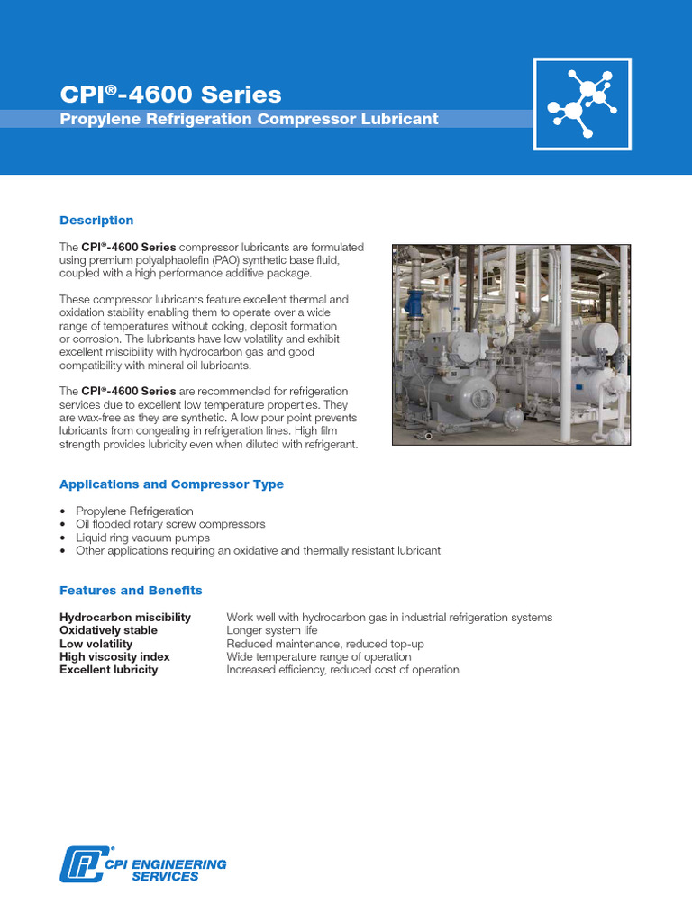 CPI - 4600 - Series - Refrigeration Compressor Oil | PDF | Lubricant | Physical Chemistry