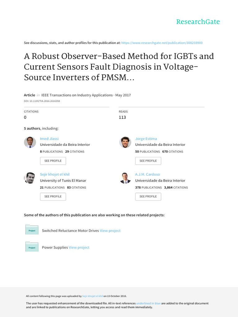 A Robust Observer-Based Method For Igbts and Current Sensors Fault Diagnosis in Voltage-Source ...
