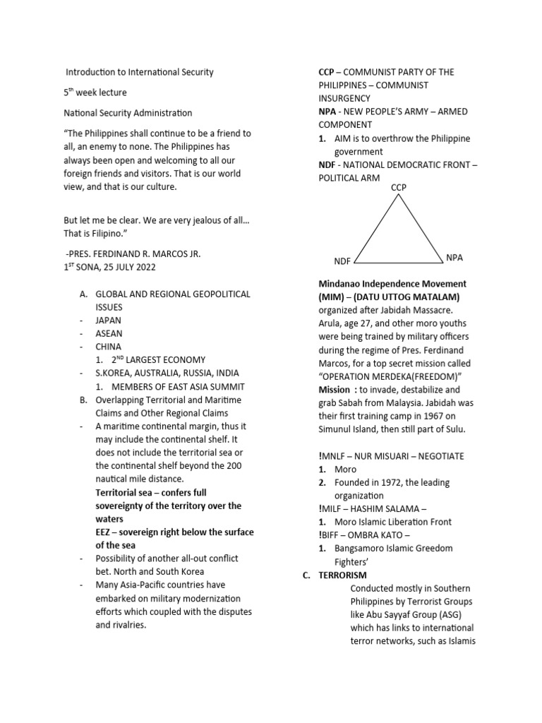 Introduction To International Security | PDF | Philippines | Government