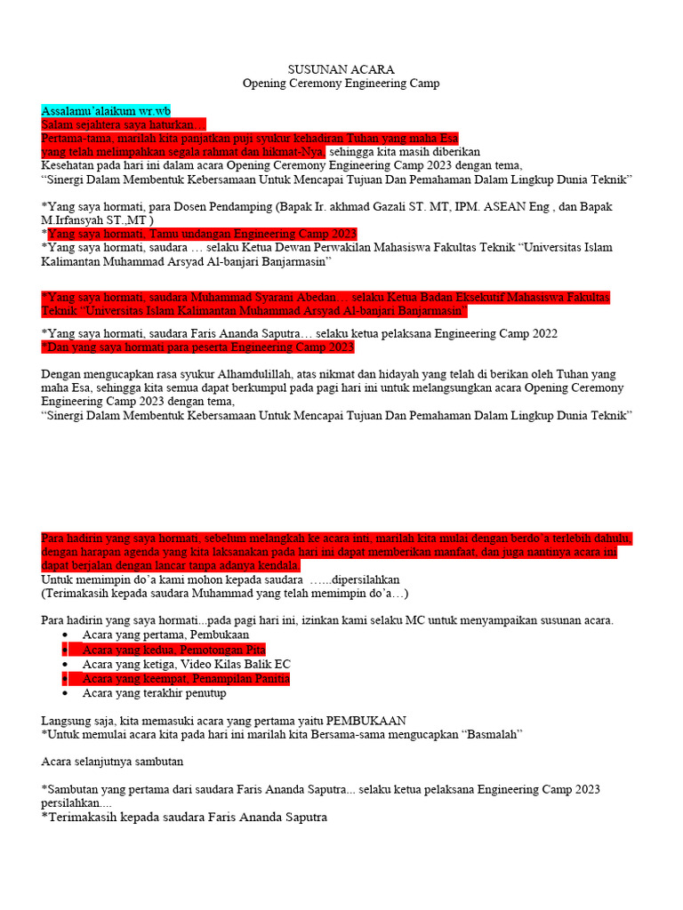 Teks MC Opening Ceremony | PDF | Seni