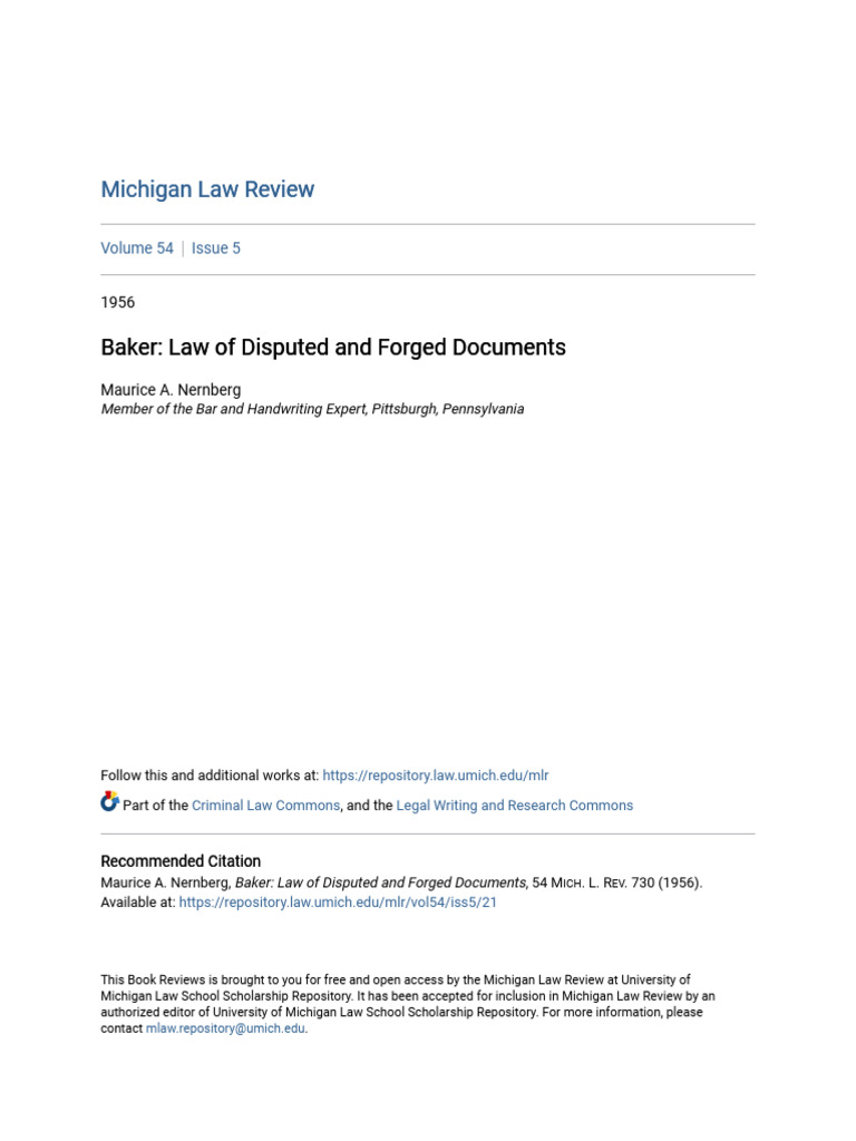 Baker - Law of Disputed and Forged Documents | PDF | Forgery | Justice