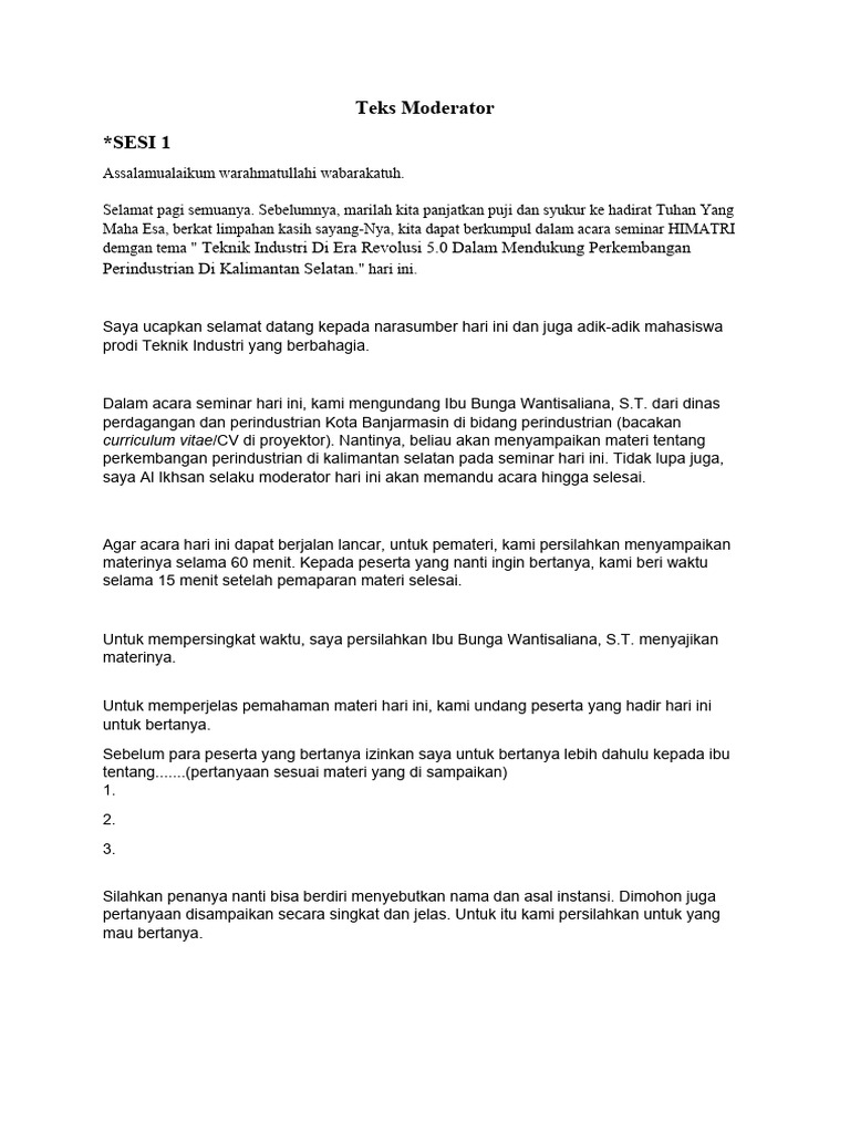 Teks Moderator Seminar | PDF | Seni