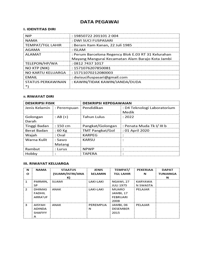 Data Pegawai Dwi Suci | PDF