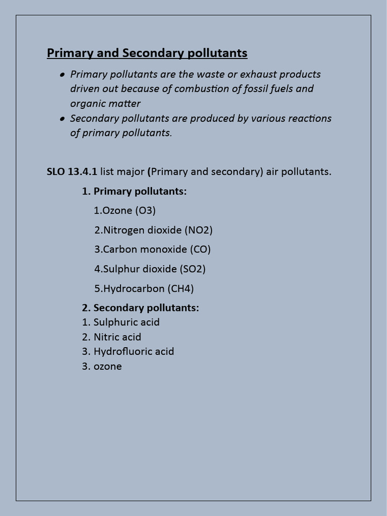 Primary vs. Secondary Air Pollutants | PDF | Science & Mathematics