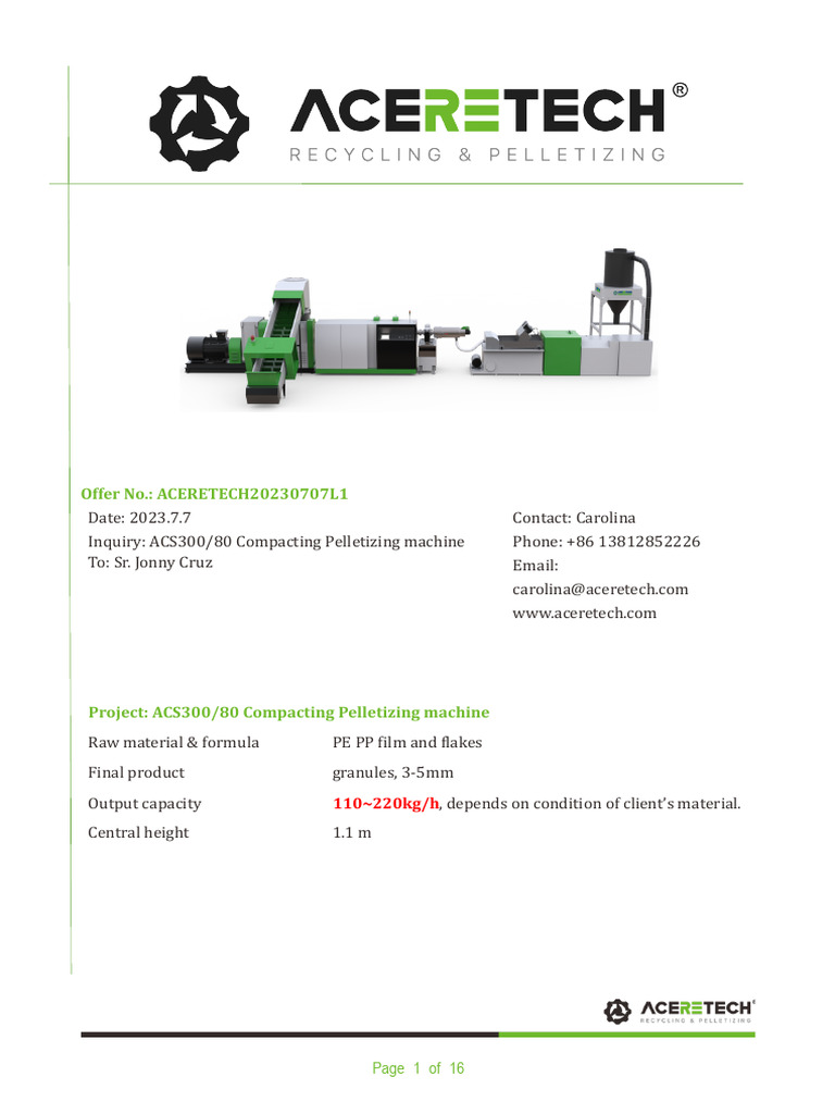 PE PP Film Pelletizing Machine ACS300-80-Aceretech | Download Free PDF | Vacuum Tube | Extrusion