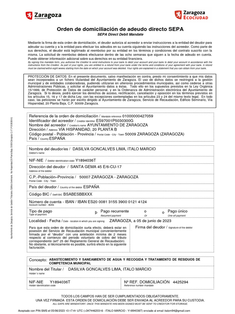 Orden de Domiciliación SEPA 2023 | PDF | Gobierno