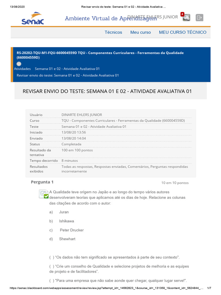 Atividade Avaliativa SENAC | PDF | Qualidade (negócios) | Business