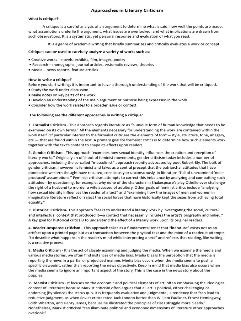 Overview of Literary Criticism Approaches | PDF | Feminism | Gender Studies
