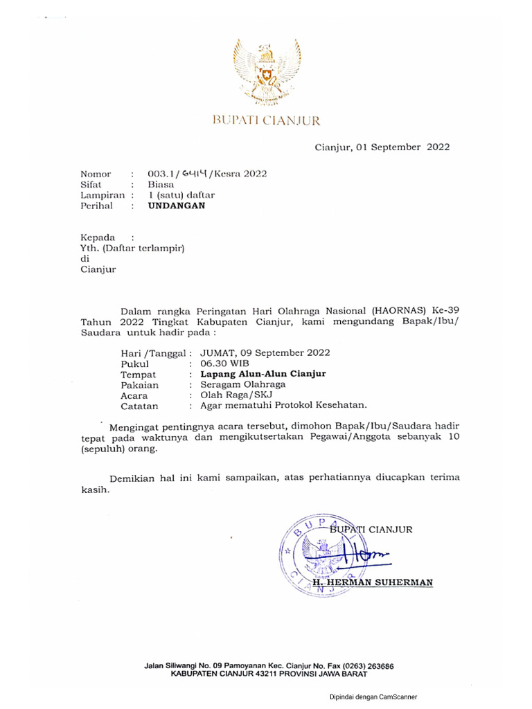 Surat Undangan Haornas SKPD | PDF