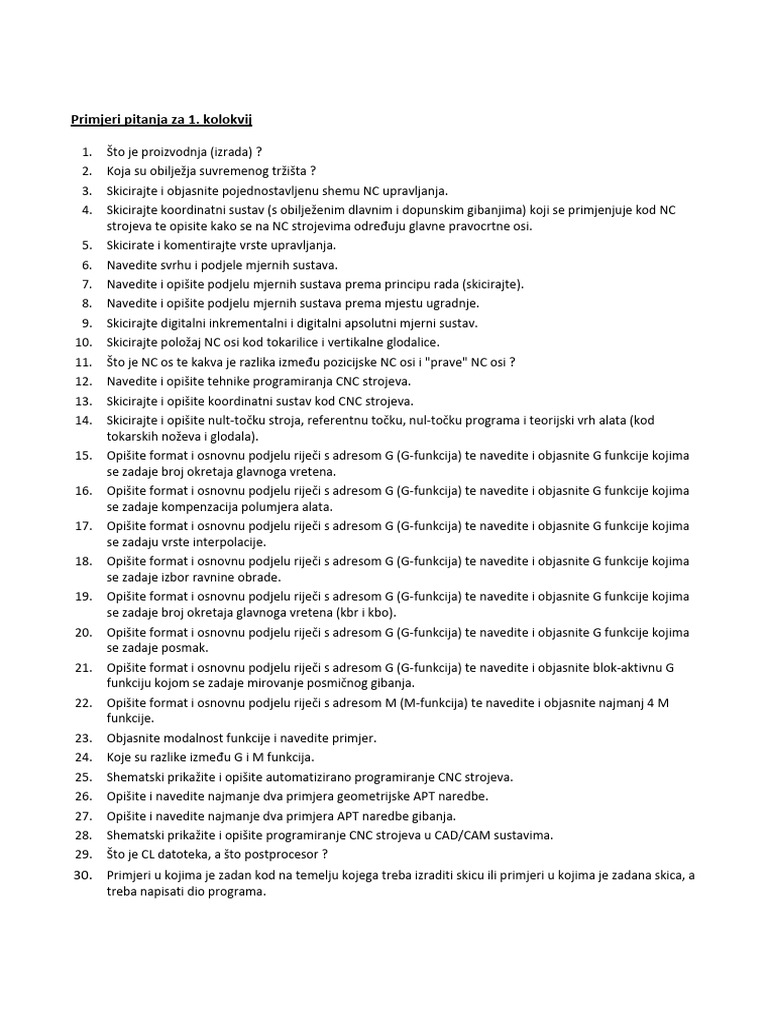 Primjeri Pitanja Za 1. Kolokvij | PDF