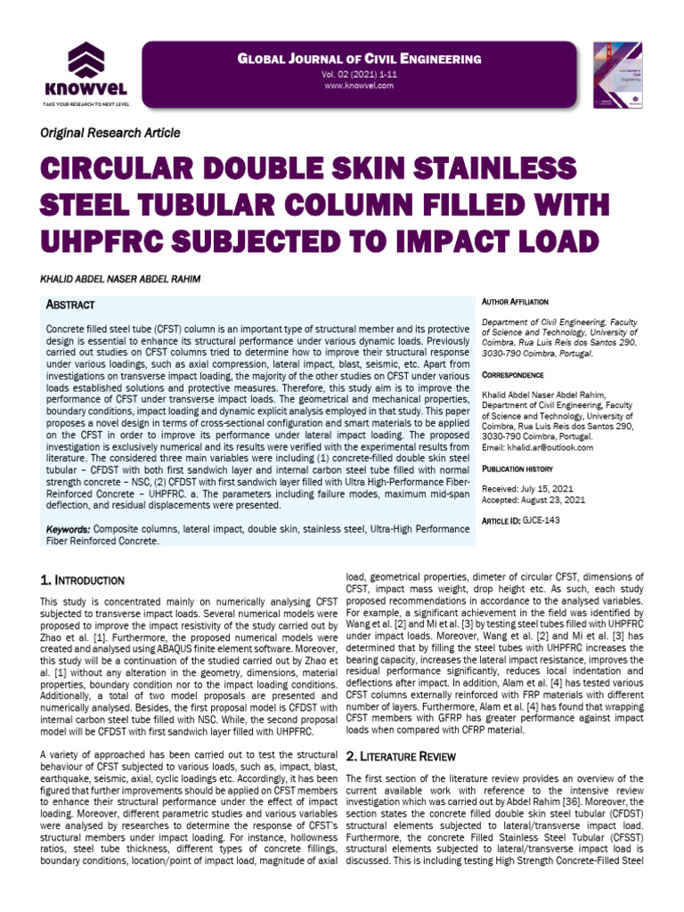 Circular Double Skin Stainless Steel Tubular Column Filled With Uhpfrc ...