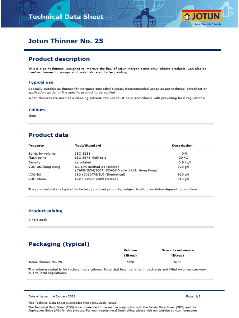 Jotun - Technical Datasheet - Thinner No.25 | PDF | Paint | Physical Sciences