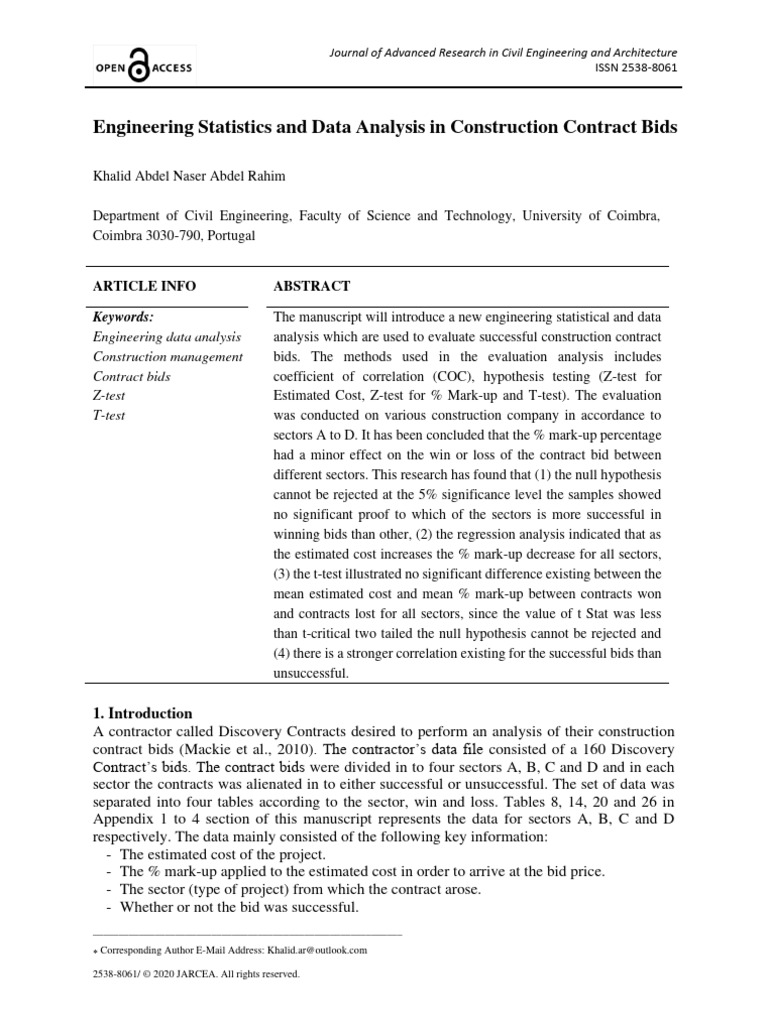 Engineering Statistics and Data Analysis in Construction Contract Bids ...