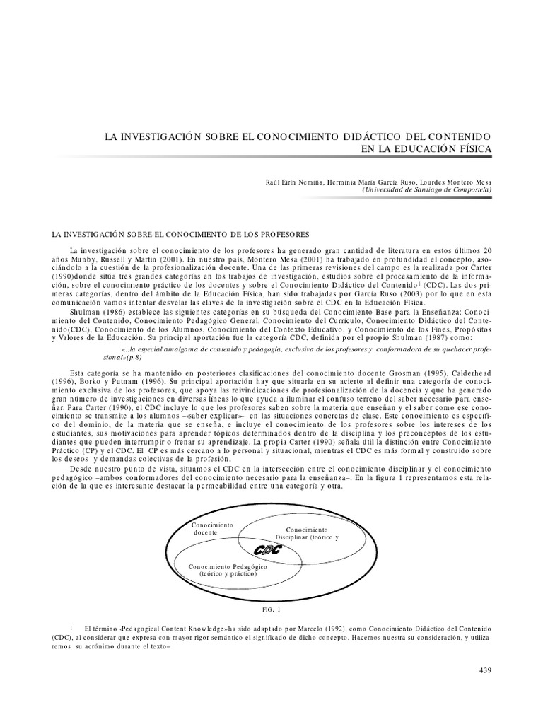 La Investigacion Sobre El Conocimiento Didactico Del Contenido en Educacion Fisica Nemiña | PDF ...