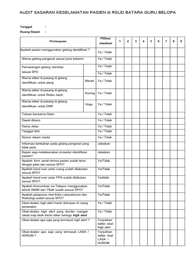AUDIT SASARAN KESELAMATAN PASIEN Di RSUD BATARA GURU BELOPA | PDF | Kesehatan Holistik