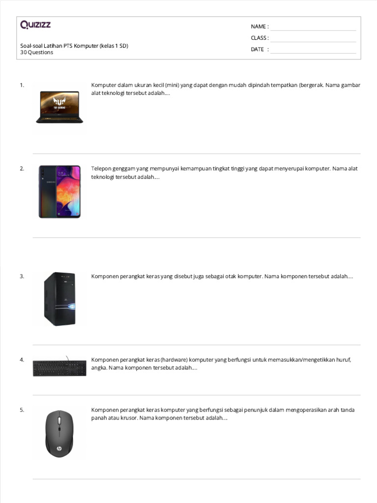 Soal-Soal Latihan PTS Komputer (Kelas 1 SD) | PDF | Game & Aktivitas | Teknologi & Rekayasa