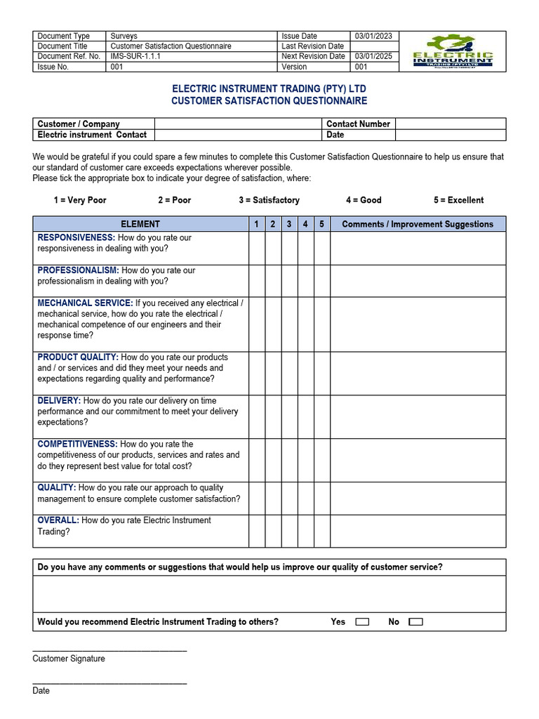 Customer Satisfaction Survey Form | PDF