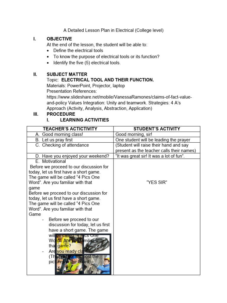 Lesson Plan Practice Teaching | PDF | Drill | Plumbing