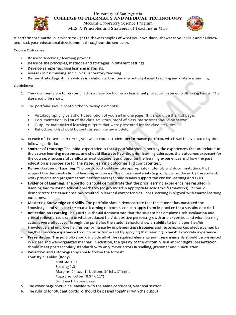 Student Performance Portfolio Guidelines - 3 | PDF | Learning | Rubric ...
