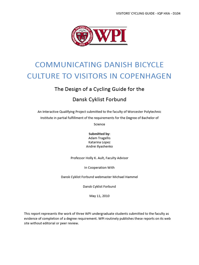 Copenhagen IQP DCF 2010 Final Report | PDF | Cycling Infrastructure | Traffic