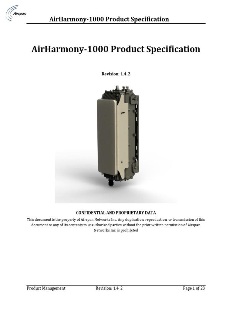 AirHarmony-1000 Product Overview | PDF | Decibel | Internet Protocols
