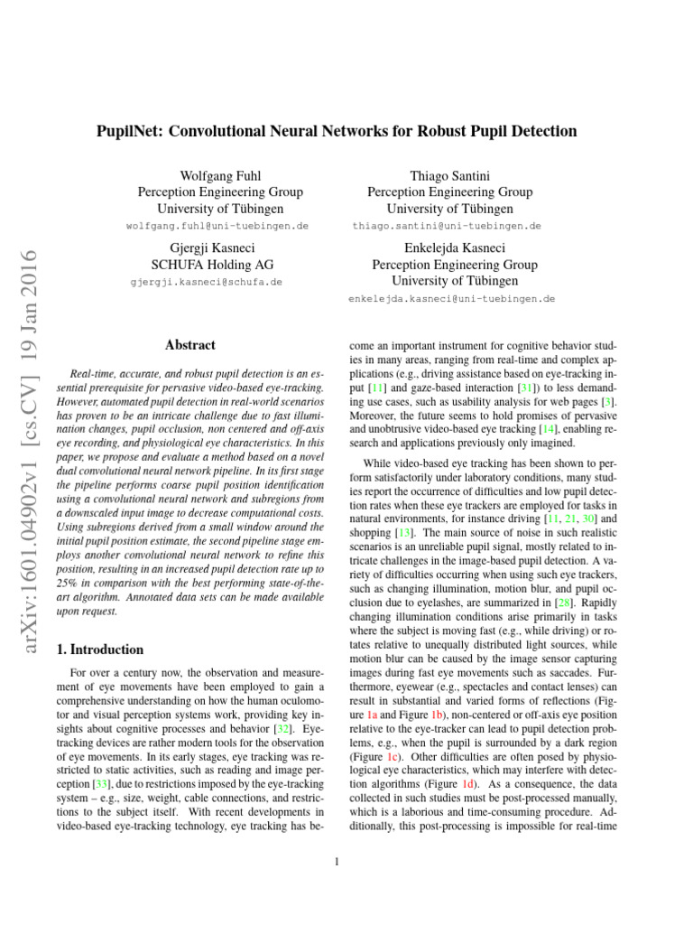 Fuhl Santini PupilNet Convolutional Neural Networks | PDF | Cognitive Science | Computer Vision