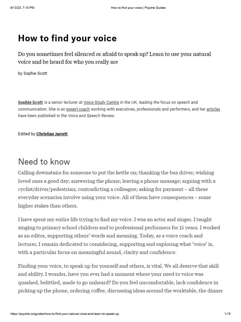 How To Find Your Voice - Psyche Guides | PDF | Human Voice | Sound