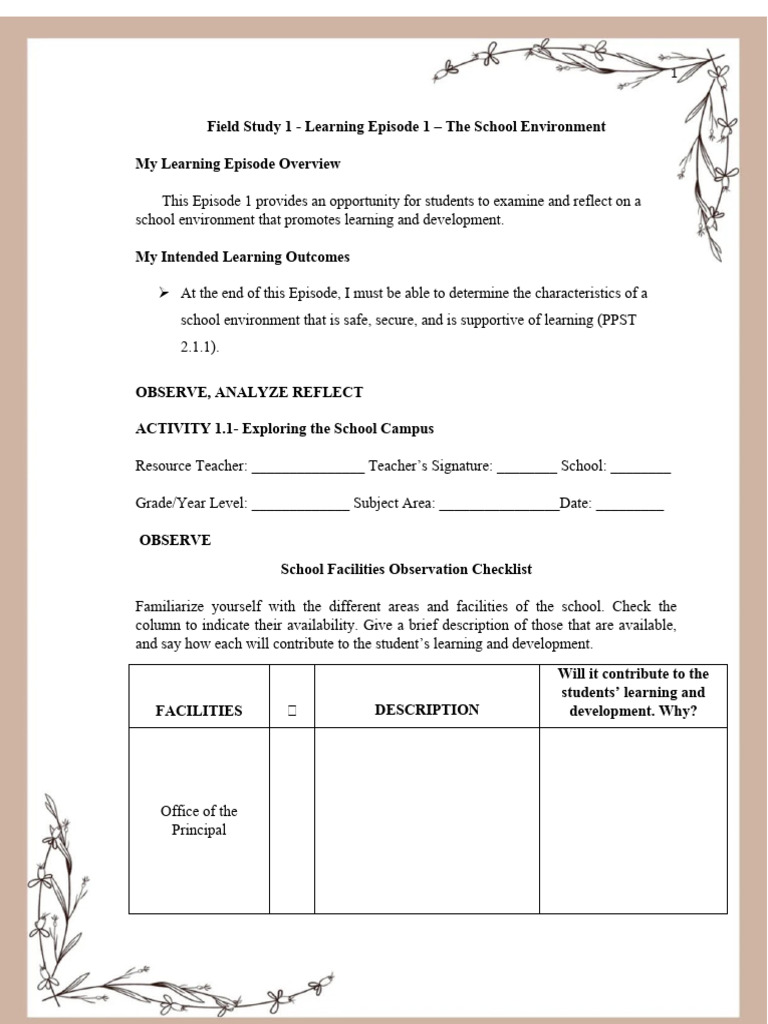 Field Study 1 Ep 1 Edt | PDF | Classroom | Learning