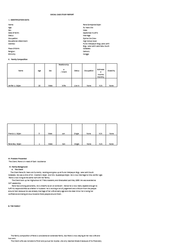 Social Case Study Report I. Identification Data | PDF | Social Institutions