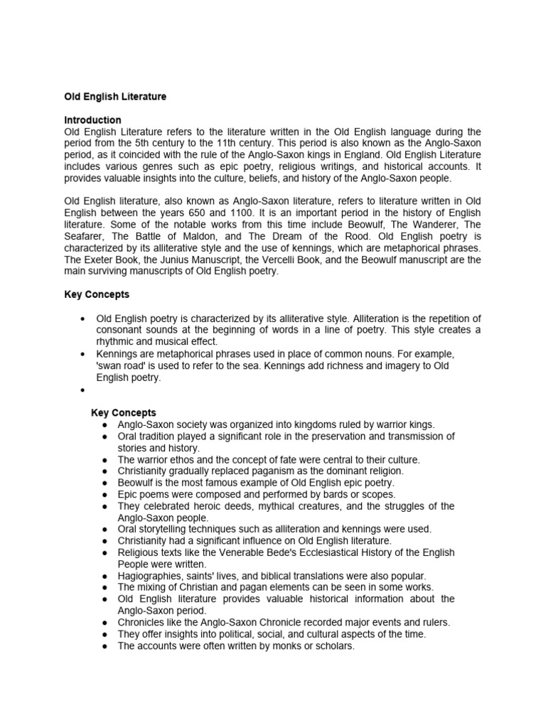 Old English Literature | PDF | Beowulf | Hero